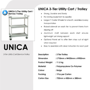 Unica 3 Tier Utility Trolley, Service Dinning Cart - San Seng Co Pte Ltd